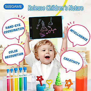 SEEGAEM LCD Writing Tablet for Kids, 12 inch Colorful Electronic Drawing Pads, Erasable Reusable Learning Tablet Toddler Doodle Board, Educational Learning Toy for 3-8 Years Old, Kids Gifts(Blue)