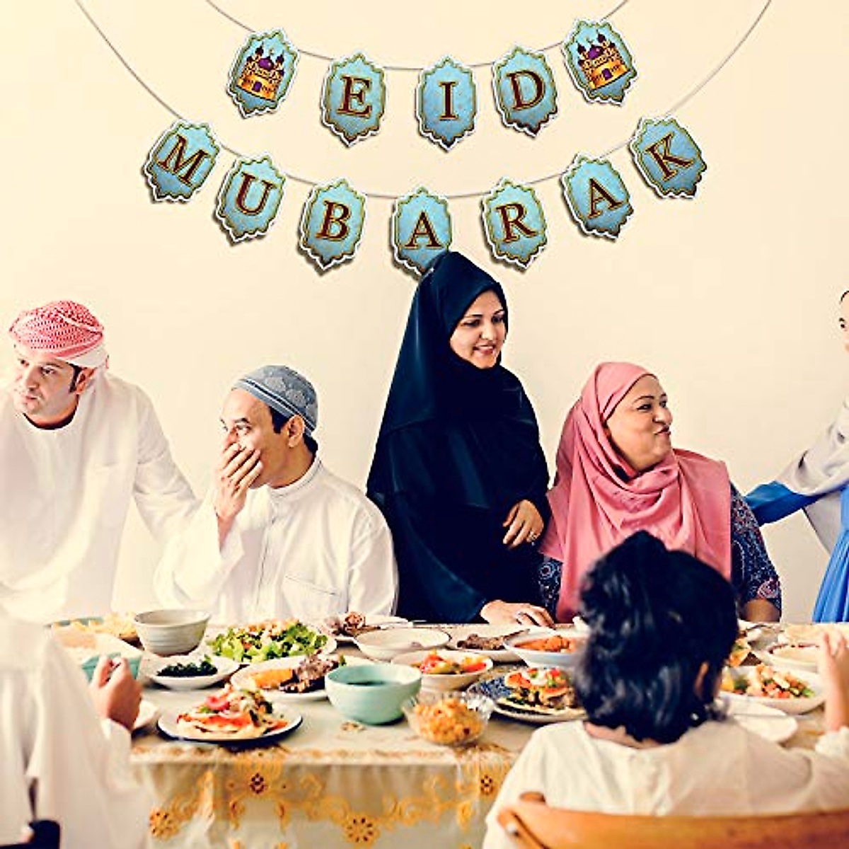 Eid Mubarak Decorations Banner Ramadan Mubarak for Muslim Ramadan Party Supplies Eid Mubarak Banner Garland Bunting Sign No Assembled Required