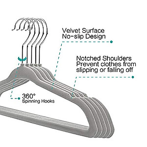 Minnebaby 30 Pack Neutral Grey Baby Clothes Velvet Hangers-Ultra Thin No Slip Nursery Hangers with 6 Pcs Baby Clothing Dividers