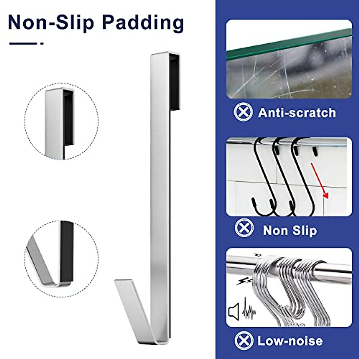 10 IN Shower Door Hooks, Towel Hooks for Bathrooms Extended Shower Hook,Heavy Duty Drilling-Free Shower Towel Hook Suitable for Frameless Glass Shower Door,Over the Door Towel Rack 3 Pack-Silver