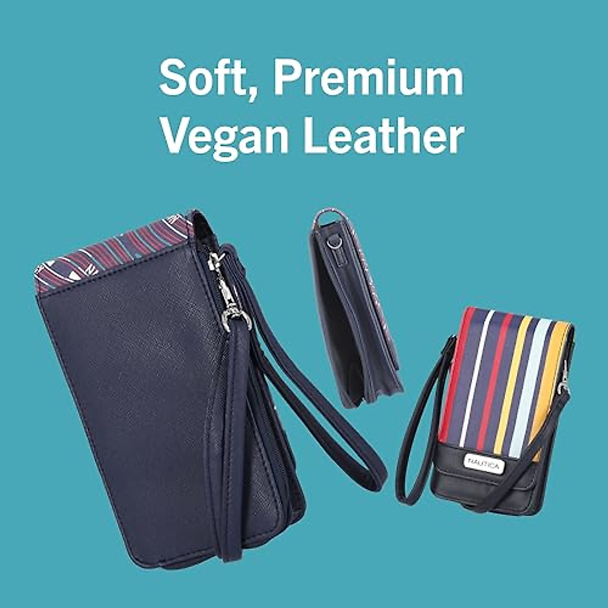 Nautica Catalina RFID Women’s Crossbody Bag, Vegan Leather Compact Cell Phone Shoulder Travel Purse Holder, Indigo