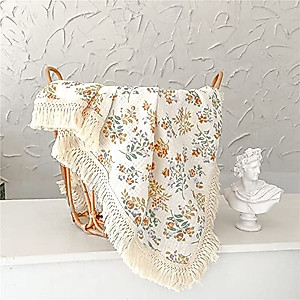 INSULAR Cotton Muslin Baby Blanket with Tassel, Boho Bohemian Muslin Swaddle Blanket Baby Receiving Blanket with Fringe, Nursery Decor Throw or Nursing Blankets, 47" x40”, Flower