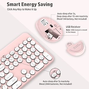 LeadsaiL Wireless Keyboard and Mouse Combo, Full-Sized Ergonomic Computer Keyboard with Phone Tablet Holder, 2.4GHz Silent Cordless Keyboard Mouse Set for Windows Laptop, PC, Desktop - Pink