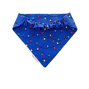 Shark Dog Co | String Lights on Blue | Christmas | Slip-on, Scrunchie Dog Bandana | No Tying or Collar Necessary | Machine Washable (S)