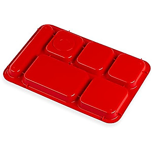 Carlisle FoodService Products P614R05 Right-Hand 6-Compartment Polypropylene Tray, 10" x 14", Red