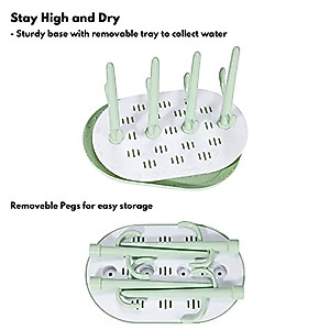 Jumperlay Baby Bottle Drying Rack with 2 Pack Sponge Brush and 2 Pack Straw Cleaner Brushes, High Capacity Countertop Bottle Dryer Holder for 4 Sets of Baby Bottles and Accessories, Green
