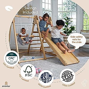 Avenlur 4-in-1 Juniper Indoor Play Gym - Jungle Gym Playset with Baby Swing, Slide, Ladder, and Climbing Wall - Foldable Wooden Playset - Indoor Jungle Gym for Kids Ages 18mo to 6yrs