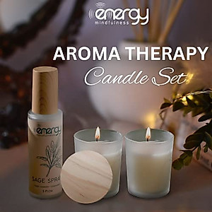 Sage Spray and Soy Wax Candles Set. Sage Spray for Cleansing Negative Energy & Smudging Kit with Soy Wax Candles - Ideal for Meditation, Therapy, Reiki. Spiritual Gifts for Women.