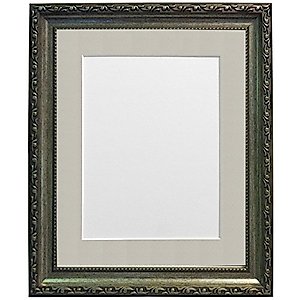 FRAMES BY POST Shabby Chic Picture Photo Frame, Plastic, Silver with Light Grey Mount, 50 x 40 cm Image Size 16 x 12 Inches