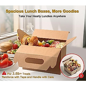 Happyhiram 10-Pack Large Gable Boxes Brown - 9x6x6 Inch Sturdy Kraft Paper Containers for Gifts, Box Lunches, Cookies, and Birthday Wedding, Welcome Boxes Easy to Assemble with Handles