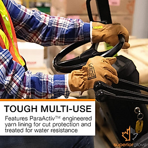 Superior Glove Goat Grain Leather Work Arc Flash Gloves with ParaActiv Cut Resistant Protection - Endura Safety Gloves Water Resistant 378GOBKL (1 Pair) Size Large