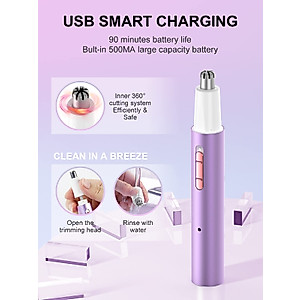 AHHFEI Rechargeable 5 in 1 Ear and Nose Hair Trimmer for Women, 2024 Professional Painless Eyebrow & Facial Hair Trimmer with Powerful Motor and Dual-Edge Blades Easy Cleansing