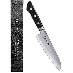 MASAMOTO VG Japanese Santoku Knife 7" (180mm) Made in JAPAN, Bunka Professional All Purpose Kitchen Knife, Super Sharp Japanese Stainless Steel Blade, Full Tang POM Handle, Black