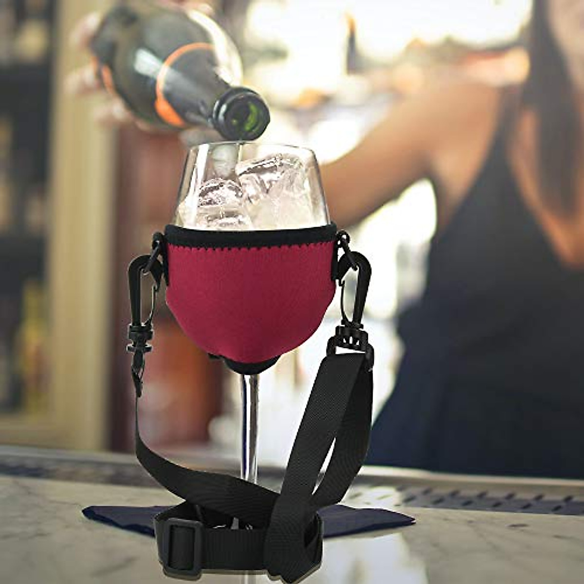 Beautyflier Wine Glass Insulator / Drink Holder Neoprene Sleeve with Adjustable Neck Strap For Wine Walk