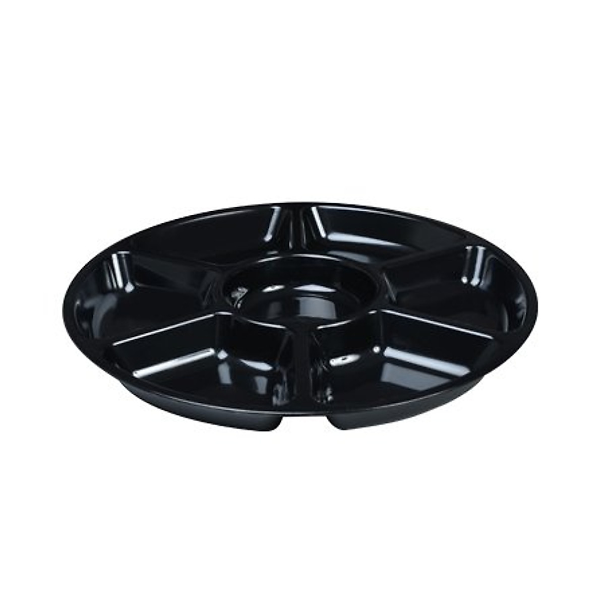 Fineline Settings 3510-BK, 16-Inch 7-Compartment Platter Pleasers Black Plastic Round Trays with Clear Dome PET Lids, Serving Plates, Disposable Display Dish, 12-Piece Case