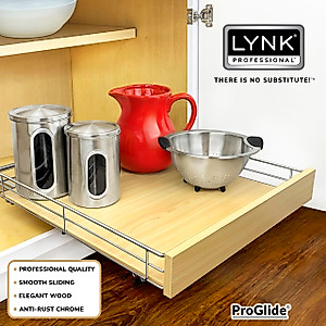 LYNK PROFESSIONAL® SELECT™ Pull Out Cabinet Organizer, 20" x 21" Slide Out Drawers for Kitchen Cabinets - Sliding Pull-Out Pantry Shelves – Home Shelf Organizers - Lifetime Ltd. Warranty, Wood Chrome