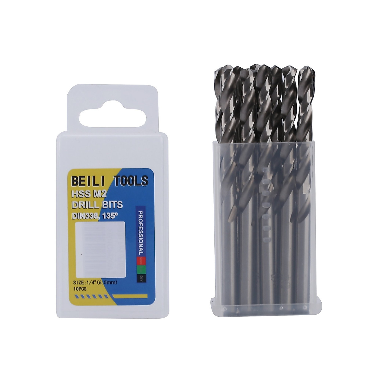 HSS M2 Metal Jobber Twist Drill Bits, Pack of 10 (1/4", 6.5mm)