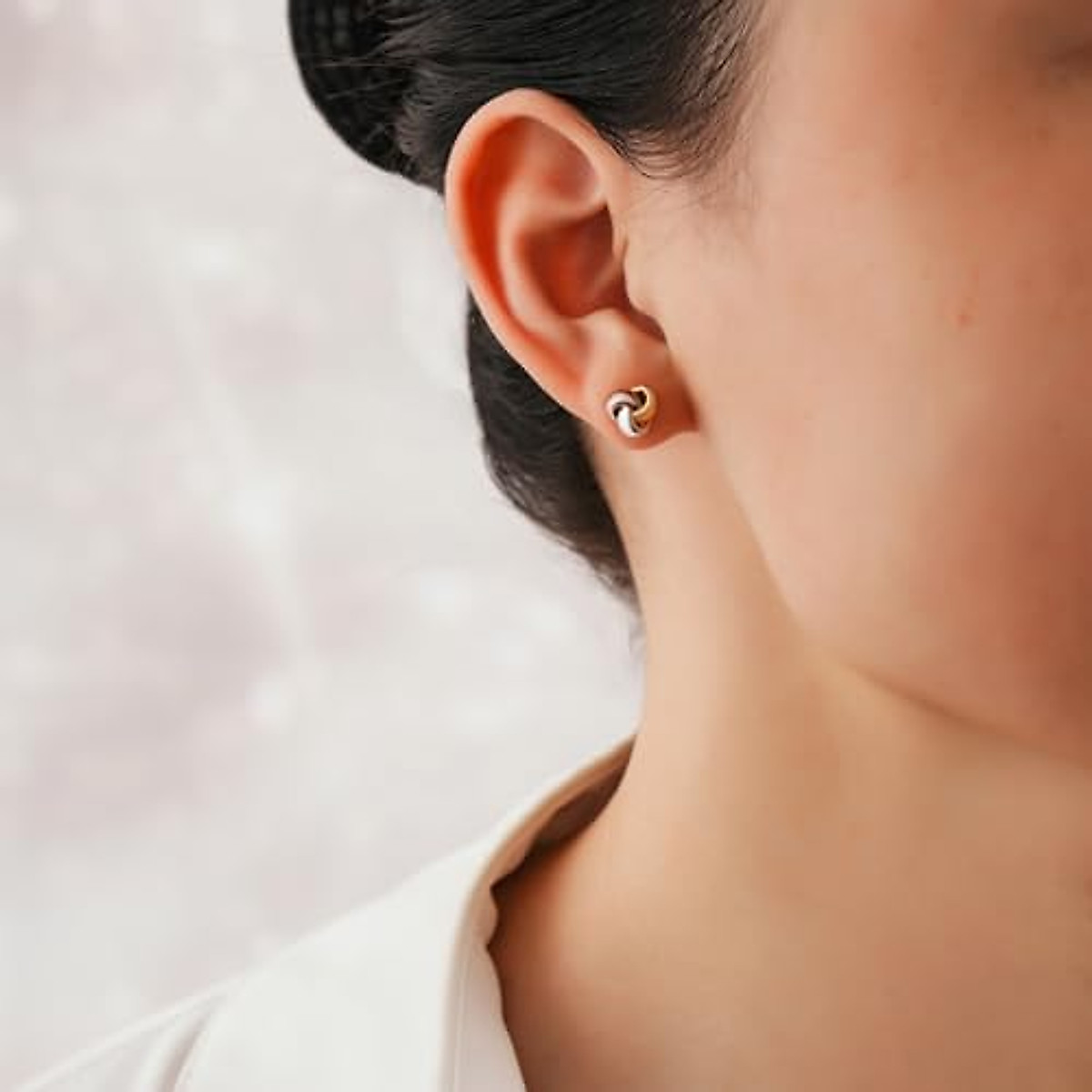 Love Knot Earrings 925 Sterling Silver Love Knot Post Earrings Tri-tone White Yellow and Rose Gold Twisted Love Knot Stud Earrings for Women