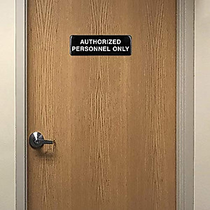 Excello Global Products Authorized Personnel Only Sign: Easy to Mount Informative Plastic Sign with Symbols 9x3, Pack of 3 (Black)