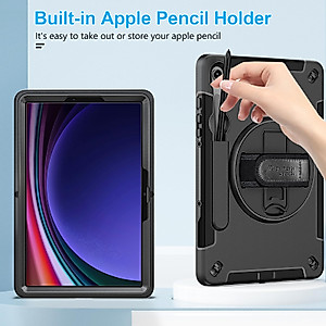Case for Galaxy Tab S9/S9 FE 5G 2023: TPU Cover for Samstng Tablet S9 11" /S9 FE 10.9" with Screen Protector- Stand- Handle-Shoulder Strap-S-Pen Holder- Black