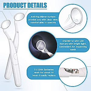 2 Pieces Dental Mouth Mirror with Light Oral Mirror LED Anti-Fog Teeth Mouth Dental Mirror Teeth Inspection Mirror Curve Angle Dentist Oral Care Tool Dentist Home Use Tools