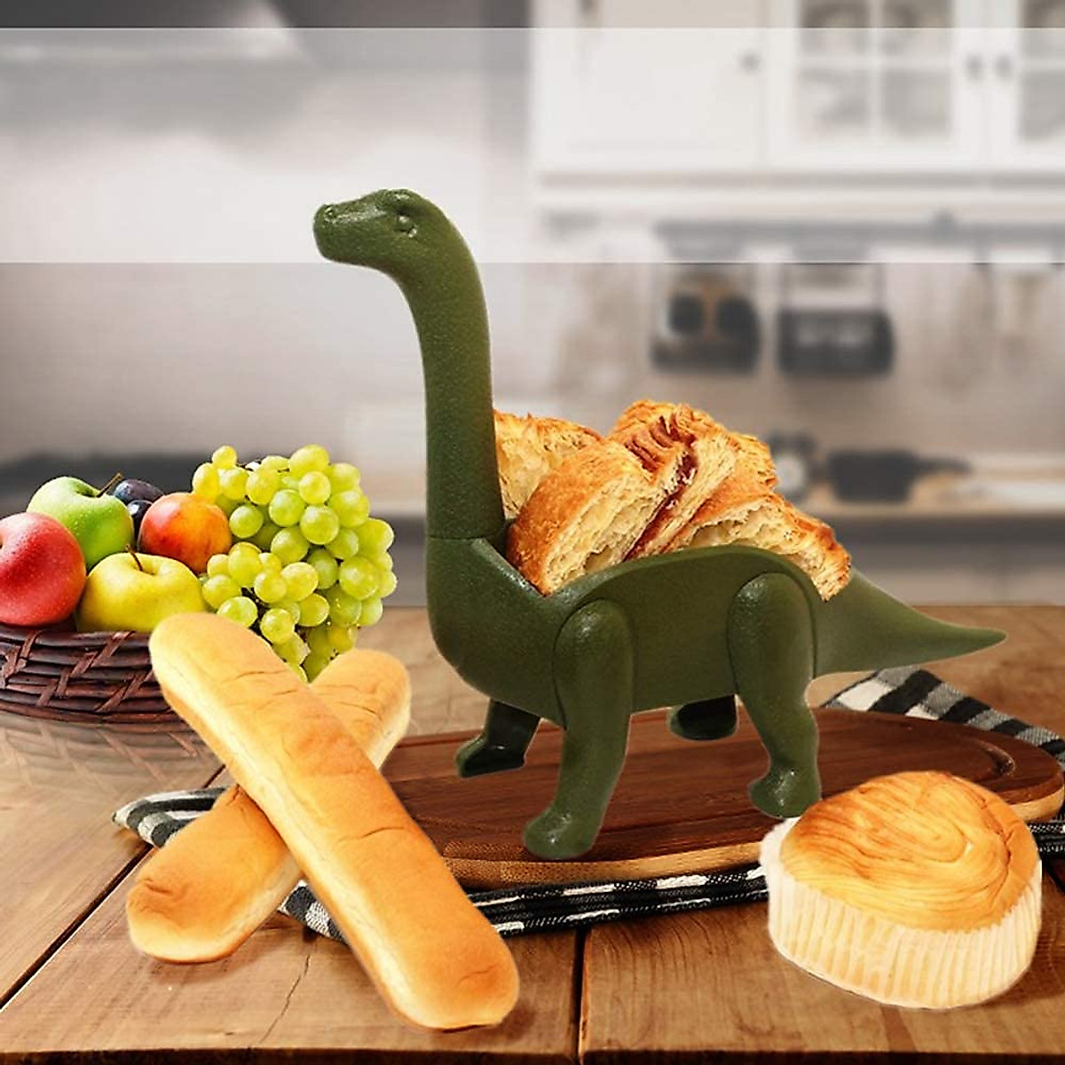 SilkLove Taco Stand Rack Tray, Plastic Long Necked Dinosaur-Shaped Food Server Taco Holders, Dinosaur Taco Stand for Hot Dogs, Burritos, Cookies (Dark Green)
