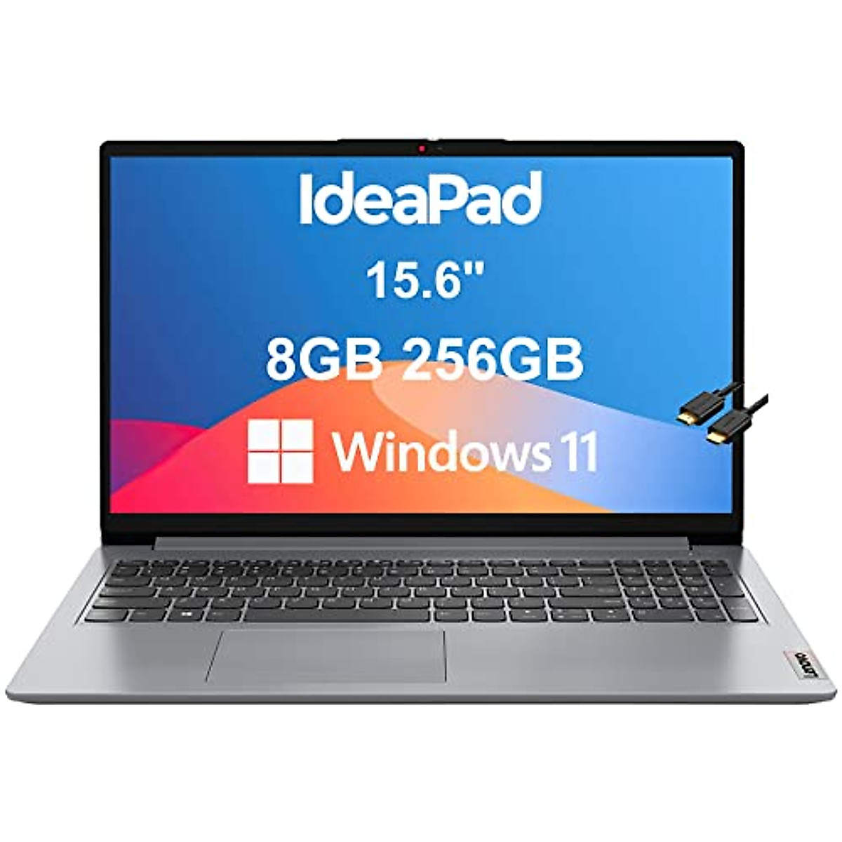 Lenovo IdeaPad 1 15.6" Home & Business Laptop (AMD Athlon 3050U, 8GB RAM, 256GB SSD) Anti-Glare, Webcam, Wi-Fi 6, HDMI, Type-C, 10-Hour Long Battery, IST Computers Cable, Win 11 Home – 2023 Model