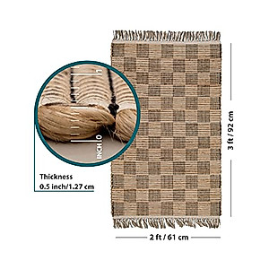 Eco Crave 2x3 Ft Small Jute Natural Area Rug, 100% Hand Woven Rug for Indoor Front Entrance Kitchen & Bathrooms, Low-Pile Floor Carpet, Premium Quality Home Decor.