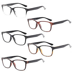 JOSCHOO Reading Glasses 5-Pack Quality Readers Spring Hinge Prime Black Designer Trendy for Men and Women