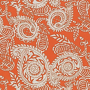 Pillow Perfect Paisley Indoor/Outdoor Solid Back 1 Piece Square Corner Chair Cushion with Ties, Deep Seat, Weather, and Fade Resistant, 36.5" x 18", Orange/Ivory Addie,