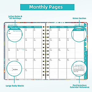 Ymumuda 2023 Planner, Weekly Monthly Planner 2023, 12-Month School Planner from JAN.2023 to DEC.2023, 8.4" X 6", Spiral Planner Notebook with Stickers, Elastic Closure, Inner Pocket, Coated Tabs, Grey Embroidery Floral