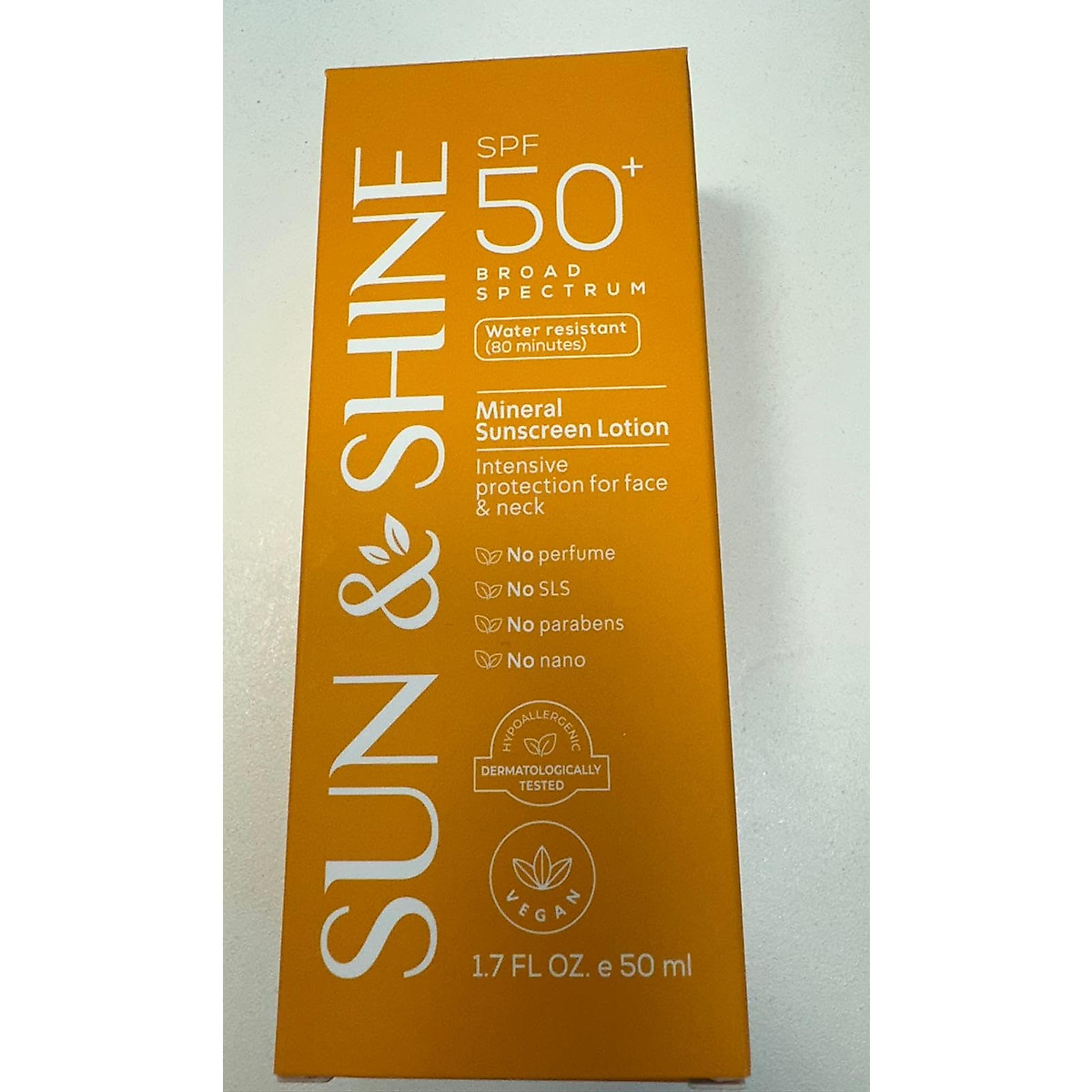Sun&Shine 100% mineral sunscreen zinc oxide for Sensitive Skin: SPF50+ Broad Spectrum UVA UVB, Face sunscreen lotionreef safe, fragrance free 1.7 Oz