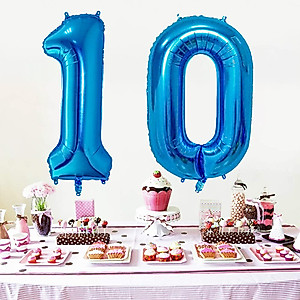 Number 10 Balloons 32 inch Digital Balloon Alphabet 10th Birthday Balloons Digit 10 Helium Balloons Big Balloons for Birthday Party Supplies Wedding Bachelorette Bridal Shower, Blue Number 10