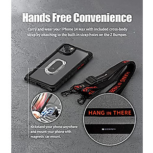 GOOSPERY Z Bumper 360° Sturdy Kickstand Ring Holder Crossbody Compatible with iPhone 14 Plus Case [Strap Included] Dual Layer Structure TPU EdgeClear Cover with Strap, Black