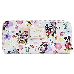 Loungefly Disney Mickey Minnie Mouse Wallet Zip Clutch AOP Floral