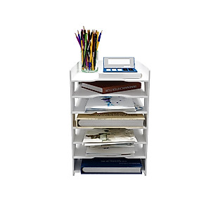 Natwind Office 7 Tiers File Paper Organizer for Desk Desktop White File Holder Office Desk Organizer Mail Letter Tray & Paper Sorter Document Notebooks Storage Rack for Home Office School Classroom