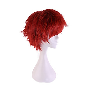 HH Building Short Layered Curly Anime Fashionable Cosplay Costume Wig Red Hair 12 Inch