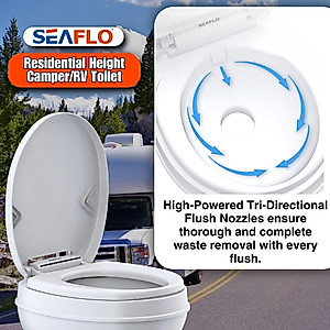 SEAFLO Residential Height Camper/RV Toilet, 18.5” Standard Height, Gravity Flush System, Foot Pedal Operation, Soft Close Seat, Easy-to-Clean Oversized Bowl, 4-Year Warranty