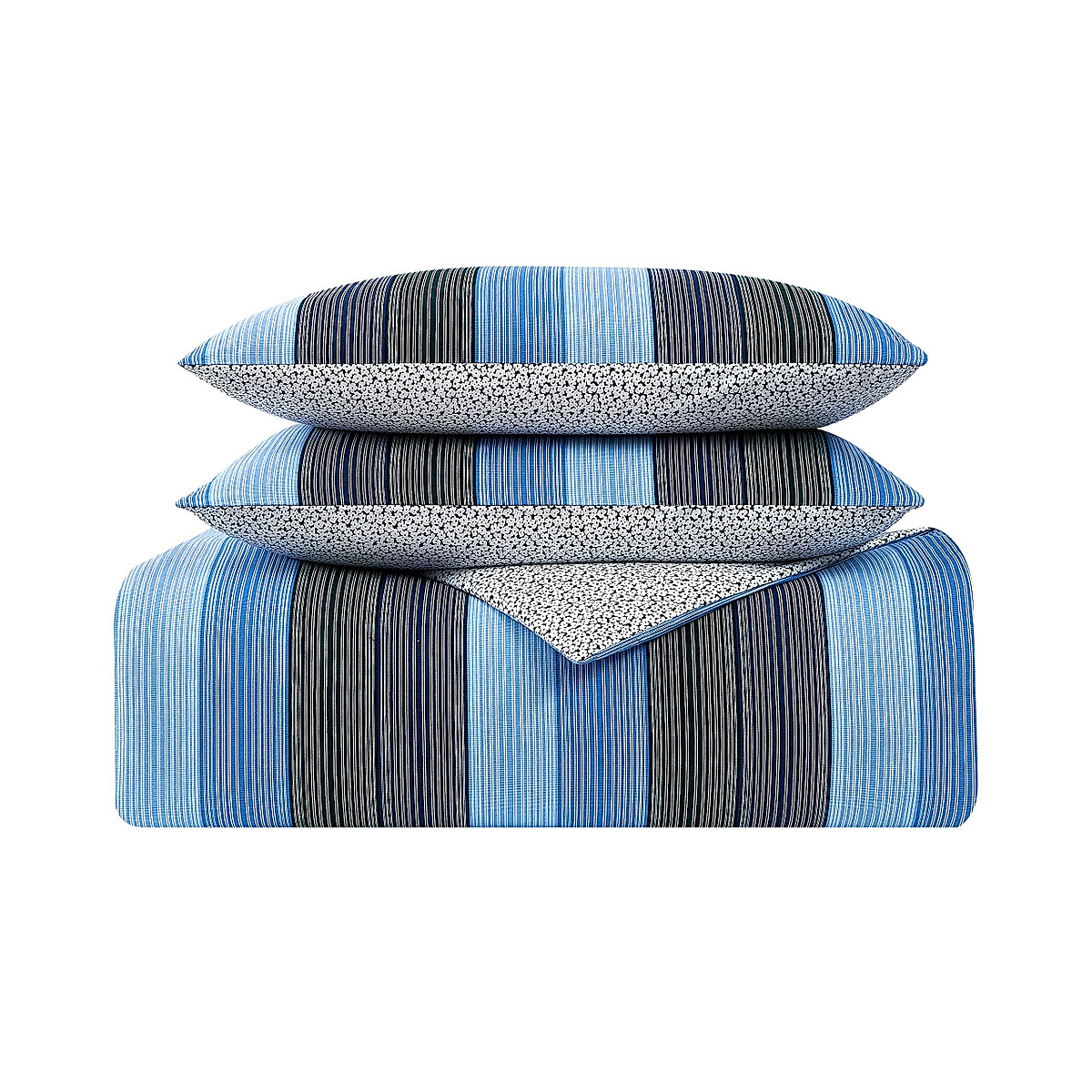 Tommy Hilfiger Tommy Explorer Stripe 200 TC Percale Set of 3 Duvet Set, King Size, 100% Cotton (Denim/Green)