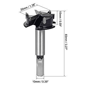 uxcell Forstner Wood Boring Drill Bit 35mm Dia. Hole Saw Carbide Alloy Steel Tip Hex Shank Cutting Tool for Plywood Wood