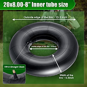 20x8.00-8 Inner Tubes, 20x10x8 Inner Tube, 20x8x8 Tube for Lawn Mower, Tractor, Golf Cart, Garden Carts, Hand Trucks, Garden Trailer, Snow Blower, Wheelbarrow, with TR13 Straight Valve Stem (2 Pack)
