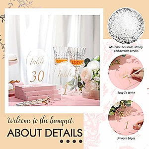 Vicenpal 30 Sets Arch Acrylic Sign Gold Printed 1-30 Table Signs with Stands Calligraphy Clear Table Number Display Stand for Wedding Reception Event Party Restaurant Centerpieces Decor (4 x 6 Inch)