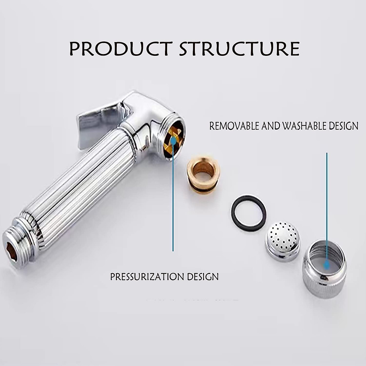 HOYOJU Solid Brass Handheld Bidet Sprayer Toilet-Adjustable Water Pressure Control with Bidet Hose for Feminine Wash Bidet Faucets Sprayer for Kitchen and Toilet Cleaning