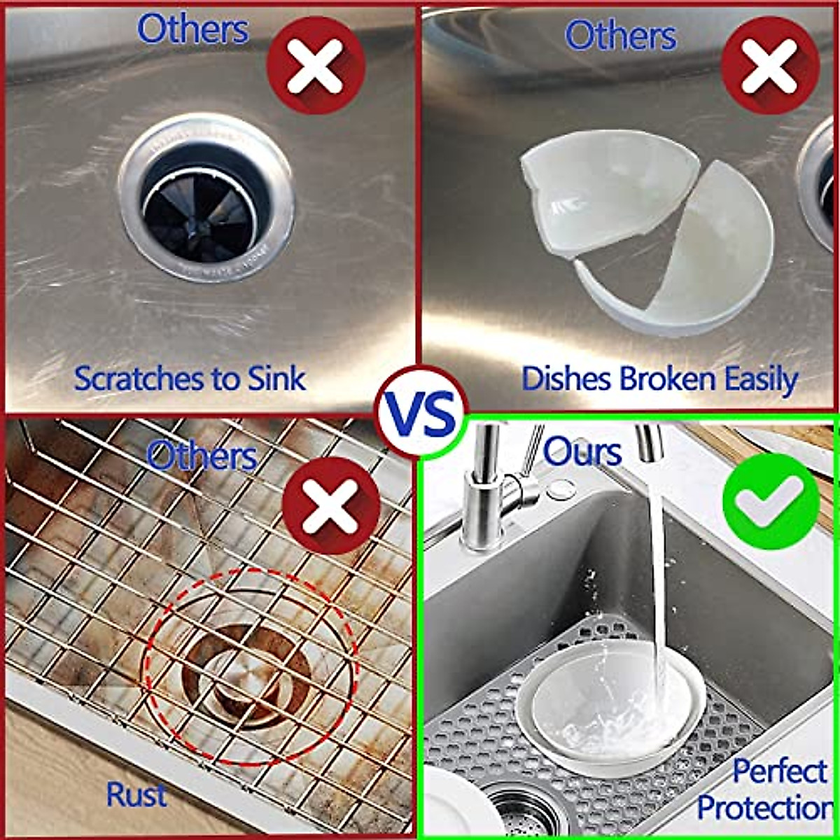 HiBD Silicone Sink Mat 1Piece Grey with Center Drain, Sink Protectors for Kitchen Sink, Silicone Sink Protector, Kitchen Sink Mats and Protectors, for Farmhouse Sink ( 24.8"x 13" )