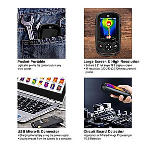 320 x 240 IR Resolution Thermal Camera, Pocket-Sized Infrared Camera with 76800 Pixels Real-Time Thermal Image, Temperature Measurement Range -4°F to 572°F, Mini IR Thermal Imager, Hti-Xintai