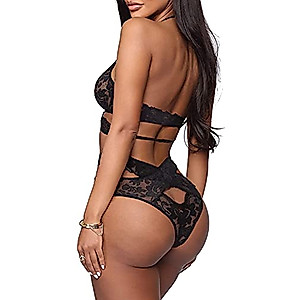 Donnalla Women Sexy Lingerie Set Two Piece Lace Bra and Panty Set Babydoll Sleepwear, Black, Medium