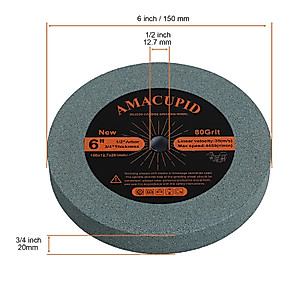 AmaCupid Bench Grinding Wheel 6 inch, for Sharpening Carbide Tools. Green Silicon Carbide Abrasive. 1/2 Inch Arbor, 3/4 inch Thickness,80 Grit
