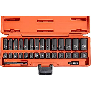 NEIKO 02481A 1/4" Drive Impact Socket Set, 30 Piece, Metric Sizes 4 – 15 MM, Deep and Shallow Sockets, Chrome Vanadium Steel, 3/8” to 1/4” Reducer, Hex Shank Socket Impact Adapter, Socket Wrench Set