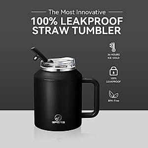 Gpeng 30/40/50 oz Tumbler with Handle, Water Bottles with Straw Lid, Insulated Stainless Steel Travel Mug Cup Holder Friendly, Keep Drinks Cold or Hot for Hours