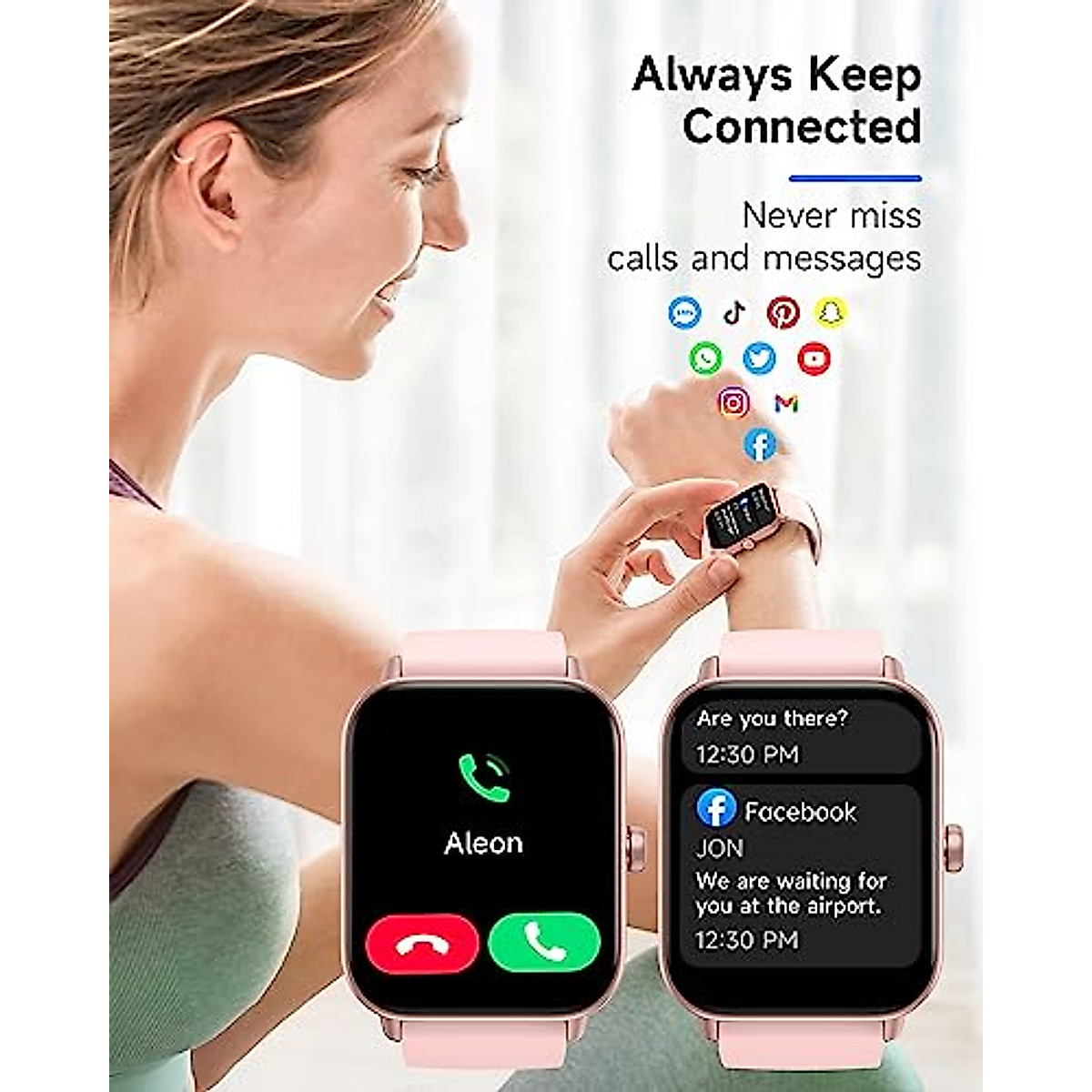 TOOBUR Smart Watch for Women Alexa Built-in, 1.8" Compatible Android iPhone, Answer&Make Call/Heart Rate/Step Counter/Sleep Tracker/100 Sports, Fitness Tracker Watch IP68 Waterproof Swimming